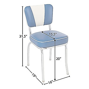 Richardson Seating V-Back Chrome Diner Chair with 2" Box Seat, Royal Blue/White