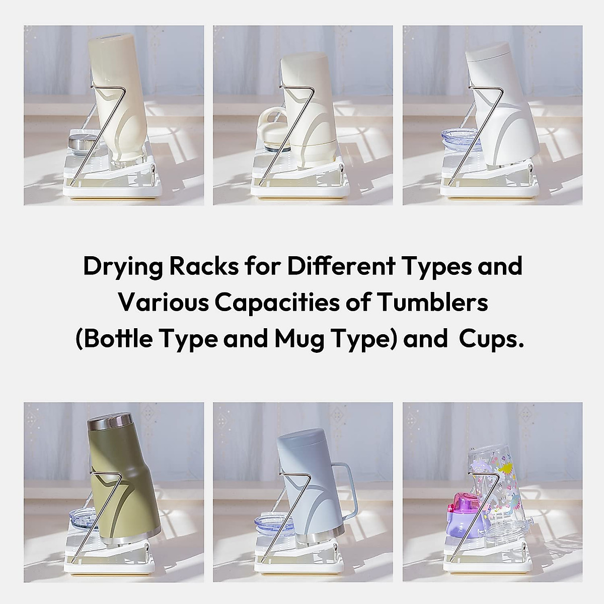 carrotez Bottle Drying Rack, Cup Drying Rack,Tumbler Drying Rack with Drain Tray - Bottle with Narrow and Wide Openings with Various Capacity, Different Bottle Type, Mug Type and Cup Type - White