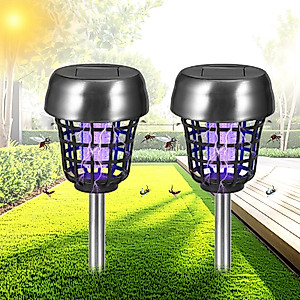 Jahy2Tech Solar Bug Zapper Outdoor Mosquito Zapper Mosquito Killer Lamp for Patio Backyard Garden Pathway Insect Mosquito Repellent Purple and White Light (2)