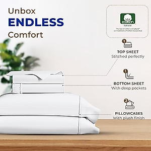 THREAD SPREAD 100% Egyptian Cotton Sheets Queen Size - 600 Thread Count Sheets Queen, 4 PC White Luxury Sheets Queen Size, Extra Soft, Cooling Sateen Weave Deep Pocket Sheet, Fits Mattress upto 18"
