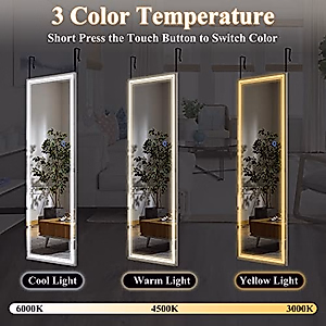 NeuType Full Body Mirror with Lights, 51"x18" LED Mirror Full Length, Full Length Mirror with LED Lights, Wall Mounted Door Hanging Mirror, Dressing Mirror for Bedroom Living Room, Silver