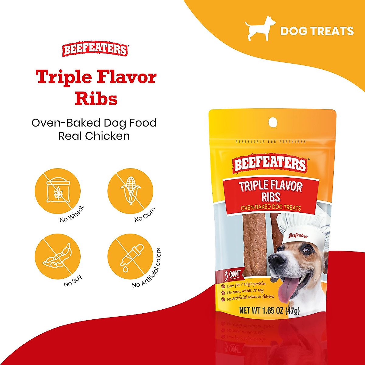 Beefeaters Dog Treats - Triple Flavor Ribs 1.65oz Case of 12 | Rawhide Dog Treats Wrapped with Real Chicken | Promotes Dental Health | Dog Food Long-Lasting Chew | Training Treats for All Dog Sizes