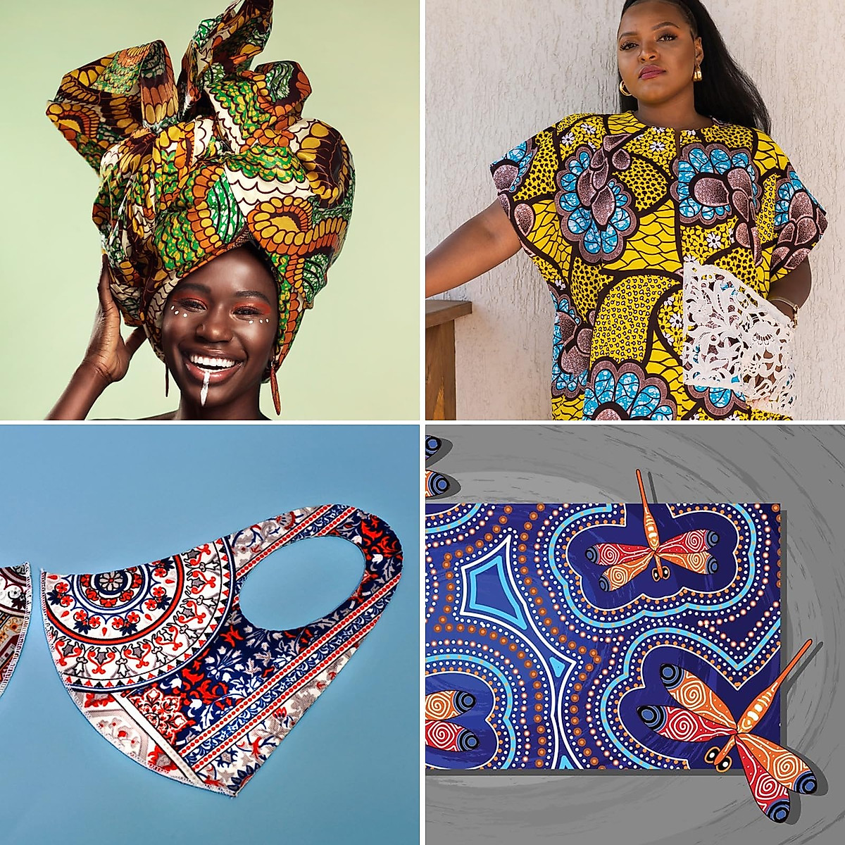 Gnognauq 40 Pieces African Cotton Fabric Quilting Fabric Squares Bundles African Wax Fabric for DIY Sewing Clothes Accessories, 25 x 25 cm