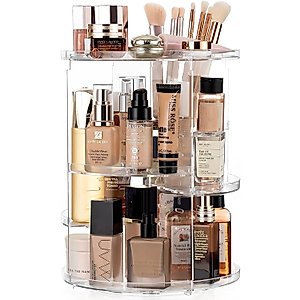 HBlife 360 Rotating Makeup Organizer Adjustable Carousel Large Capacity Revolving Perfume Organizer Skincare Organizers Cosmetic Storage Spinning Holder for Vanity, Clear
