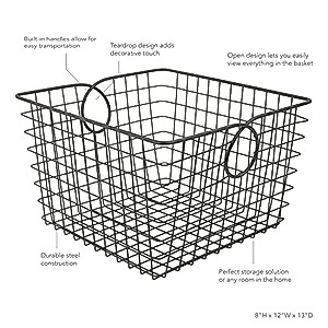 Spectrum Teardrop Wire Large Basket (Industrial Gray) - Storage Bin & Décor for Bathroom, Closet, Pantry, Under Sink, Toy, Shelf, Kitchen, & Nursery Organization (Pack of 2)