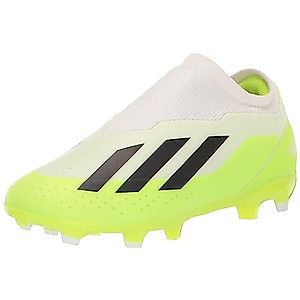 adidas X Crazyfast.3 Firm Ground Sneaker, White/Core Black/Lucid Lemon, 13.5 US Unisex Little Kid
