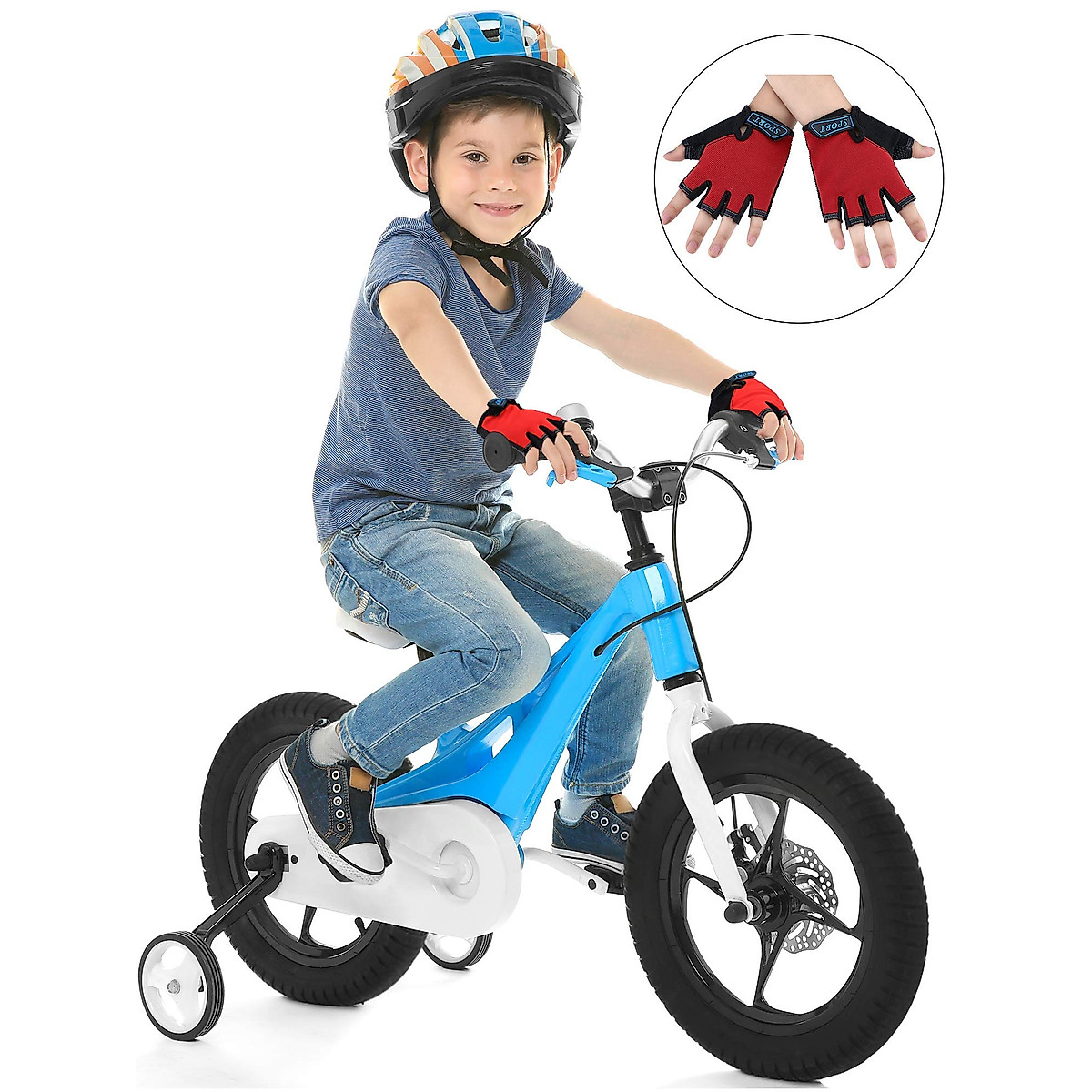 3 Pairs Kids Bike Gloves Half Finger Gloves MTB Road Sport Gloves Anti-Slip Gel Gloves for Children Cycling Biking Breathable Gloves (,Black, Army Green, Red?4-8 Years)
