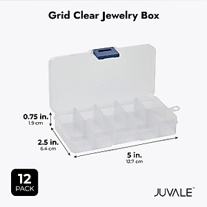 12 Pack Mini Clear Storage Containers with 10 Grid Dividers, Small Plastic Tackle Boxes for Beads, Buttons, DIY Jewelry (2.5 x 5 In)
