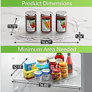 Lazy Susan Turntable Organizer - 15.67'' Clear Rectangular Fridge Organizer Storage, Lazy Susan for Refrigerator, Cabinet, Table, Pantry, Kitchen, Countertop