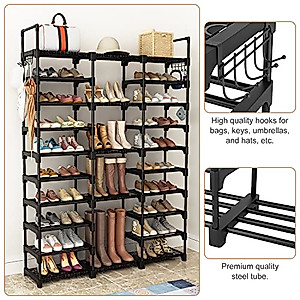 VTRIN Upgrade Shoe Rack Shoe Organizer for Entryway 10 Tiers Holds 54-62 Pairs Shoe and Boots Shelf Organizer Storage Organizer for Closet Durable Metal with Versatile Hooks for Bedroom Garage