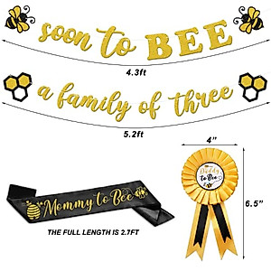 Bumble Bee Baby Shower Decoration Set, Soon to Bee A Family of Three Banner Mom to Bee Sash Daddy to Bee Badge Bee Themed Sprinkle Gender Reveal Pregnancy Announcement Honeycomb Party Supplies