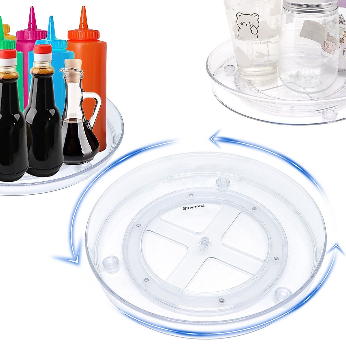 SWZHAI Lazy Susan Organizer 11 inches, Clear Turntable Acrylic Spice Rack for Cabinet Storage, Rotating Seasoning Organizer for Kitchen, Refrigerator, Pantry, Countertop, Table, Vanity, Bathroom