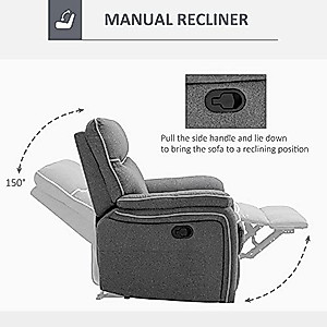 HOMCOM Manual Recliner Armchair with Thick Padded Headrest, Back and Footrest and Adjustable 150 Degree Angle, Grey