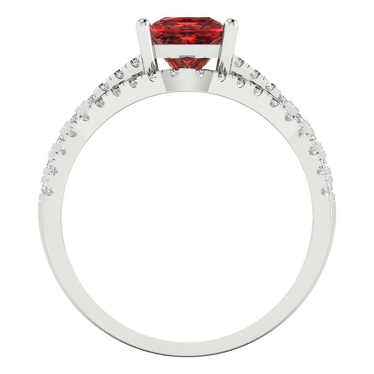 Clara Pucci 2.11 ct Princess Cut Solitaire Natural Red Garnet Designer Art Deco Statement Wedding Curved Ring Band Set 18K White Gold 3.5