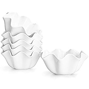 Foraineam 6 Pack Porcelain Dessert Bowls Baking Ramekins, 13 Ounce Flower Shaped Serving Bowls for Dipping Sauces, Souffle, Creme Brulee, Ice Cream, Dessert