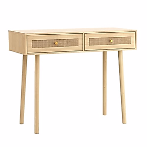 Atlantic Natural Rattan Panels with Storage Loft & Luv Remy Boho Mid-Century Console Entryway Table