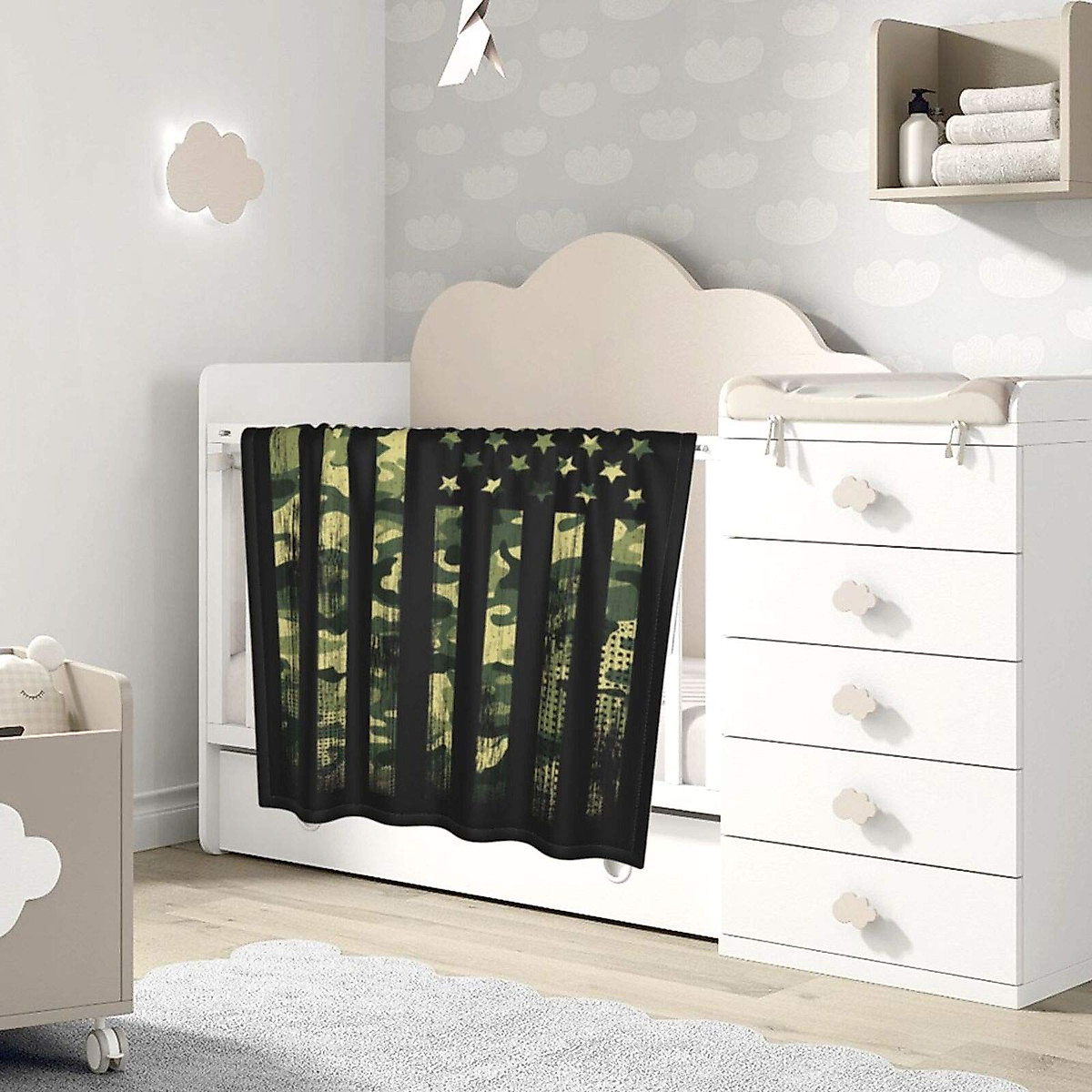 American Flag with Green Camo Baby Blanket Super Soft Microfiber Swaddling Blankets Wrap for Boys and Girls