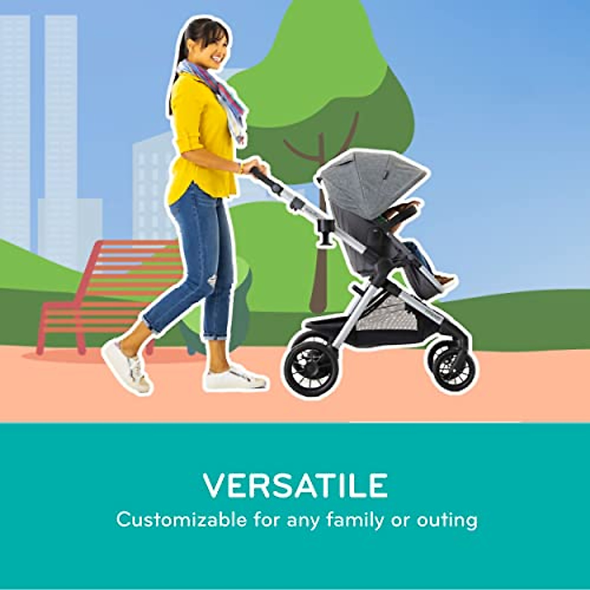 Evenflo Pivot Xpand Modular Stroller, Baby Stroller, Converts to Double Stroller, 4 Modes, Durable Construction, Extra-Large Storage Basket, Compact Folding Design, 55-lb Capacity, Percheron Gray