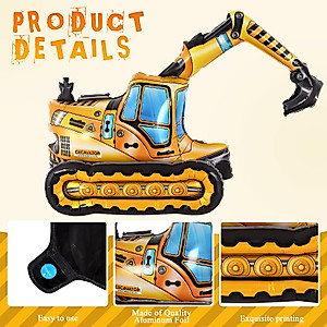 YOTHORN Self Standing 4D Foil Construction Balloon,Large Excavator Balloon, Digger Engineering Vehicle Balloon for Kids,Construction Birthday Party Supplies for Construction Theme Party Decoration