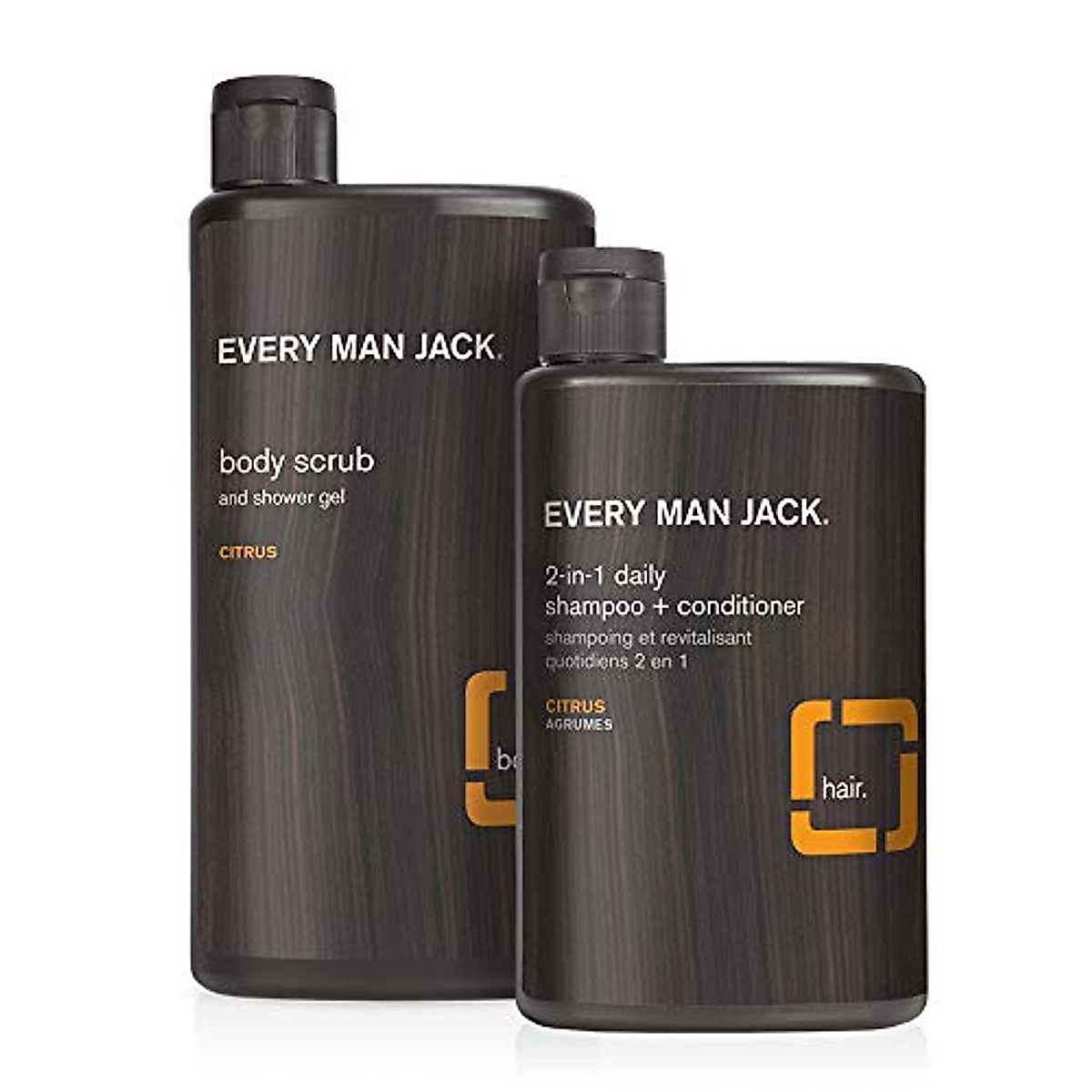 Every Man Jack Body Wash + Shampoo Set - Citrus | 16.9-ounce Body Wash + 13.5-ounce 2-in-1 Shampoo + Conditioner | Naturally Derived, Parabens-free, Pthalate-free, Certified Cruelty Free