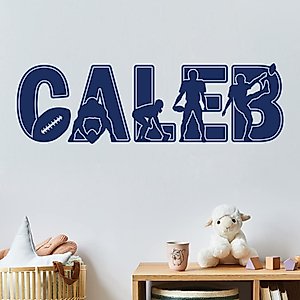 Football Custom Name Vinyl Wall Decal Sticker Art for Boys, Bedroom and Ball Player Theme Room Decor for Kids