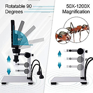 XClifes 7' Digital USB Microscope, 1080p HD Microscope, 1200X Camera Sensor, Wired Remote Control, 10LED Light, Adult Electronic Microscope, Compatible with Windows/Mac OS