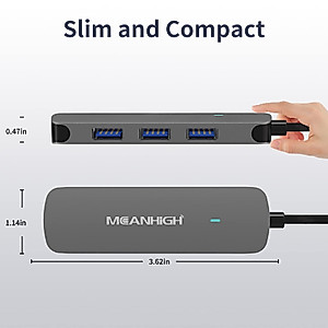 USB 3.0 Hub MEANHIGH 4 Port USB Hub for Laptop Multiport Splitter for Computer USB Port Expander for MacBook pro iMac HP,Dell, Asus, PC, Flash Drive, Mobile HDD