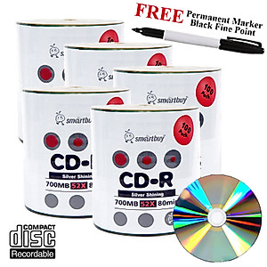 Smartbuy 500-disc 700mb/80min 52x CD-R Silver Shiny Blank Recordable Disc + Black Permanent Marker