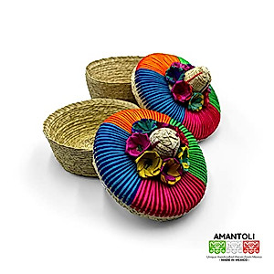 Amantoli - Mexican 100% Handwoven Sombrero Tortilla Baskets (2 Piece Set) | Mexican Tortilla Warmer |Tortillero de Palma Hecho en Mexico | Palm Straw Mexican Tortilla Bowl | Fiesta - Decoration.
