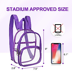 USPECLARE Clear Mini Backpack Stadium Approved, Size 7.5"x2.8"x9" for Girls, for Concert, Festival, Sport Events&Daily Use(Purple)