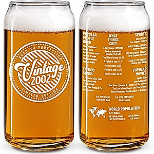 21st Birthday Gift For Men - Birthday Beer Gifts 20 Oz 2-Sided Beer Can Glass (1 Count) - Funny Vintage Glass for His or Her 21st Birthday - Unique Party Gift for 21 Year Old Men & Women (2002)