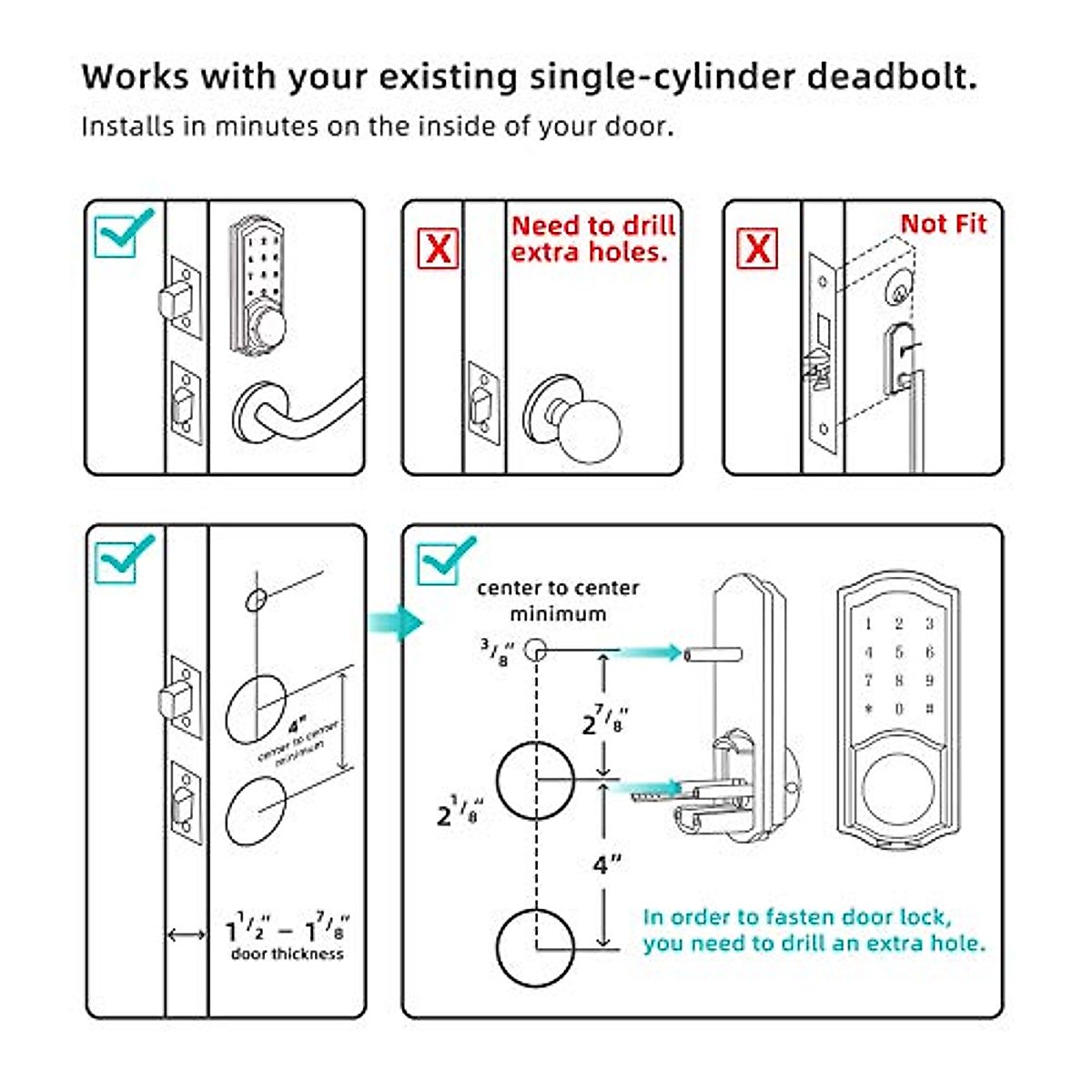 Smart Deadbolt Lock Front Door, hornbill Keyless Entry Door Lock with Keypad, Bluetooth Smart Locks Work with Alexa, Digital Code Lock for Airbnb and Vacation Rental Hosts