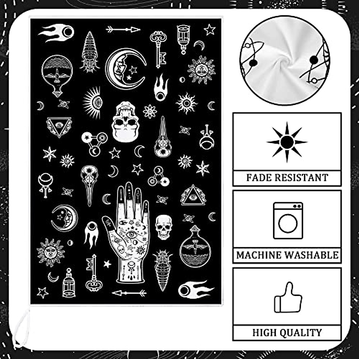 Bencailor 6 Pcs Skull Kitchen Towels Teal Turquoise Dish Hand Towels Farmhouse Cow Cat Gothic Witchy Moon Tea Washcloth for Spring Summer Kitchen Decor Home 24 x 16''(White Black,Witchy)