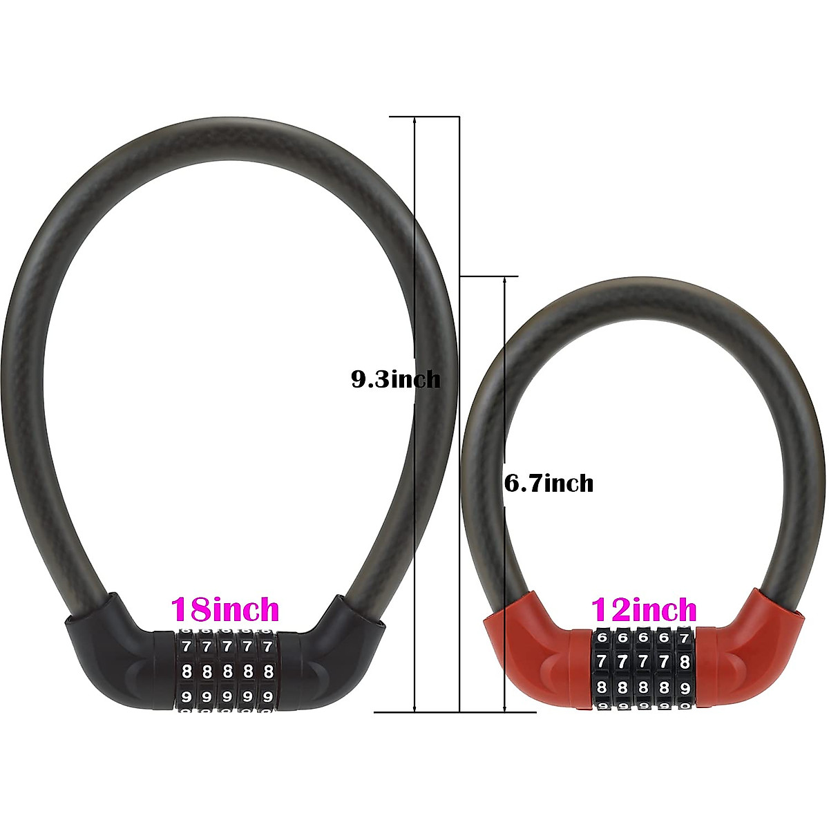 Bike Lock, 5-Digit Resettable Combination Anti Theft Mini Portable Bicycle Cable Locks for Bike Motorcycle Scooter (Red-12inch)