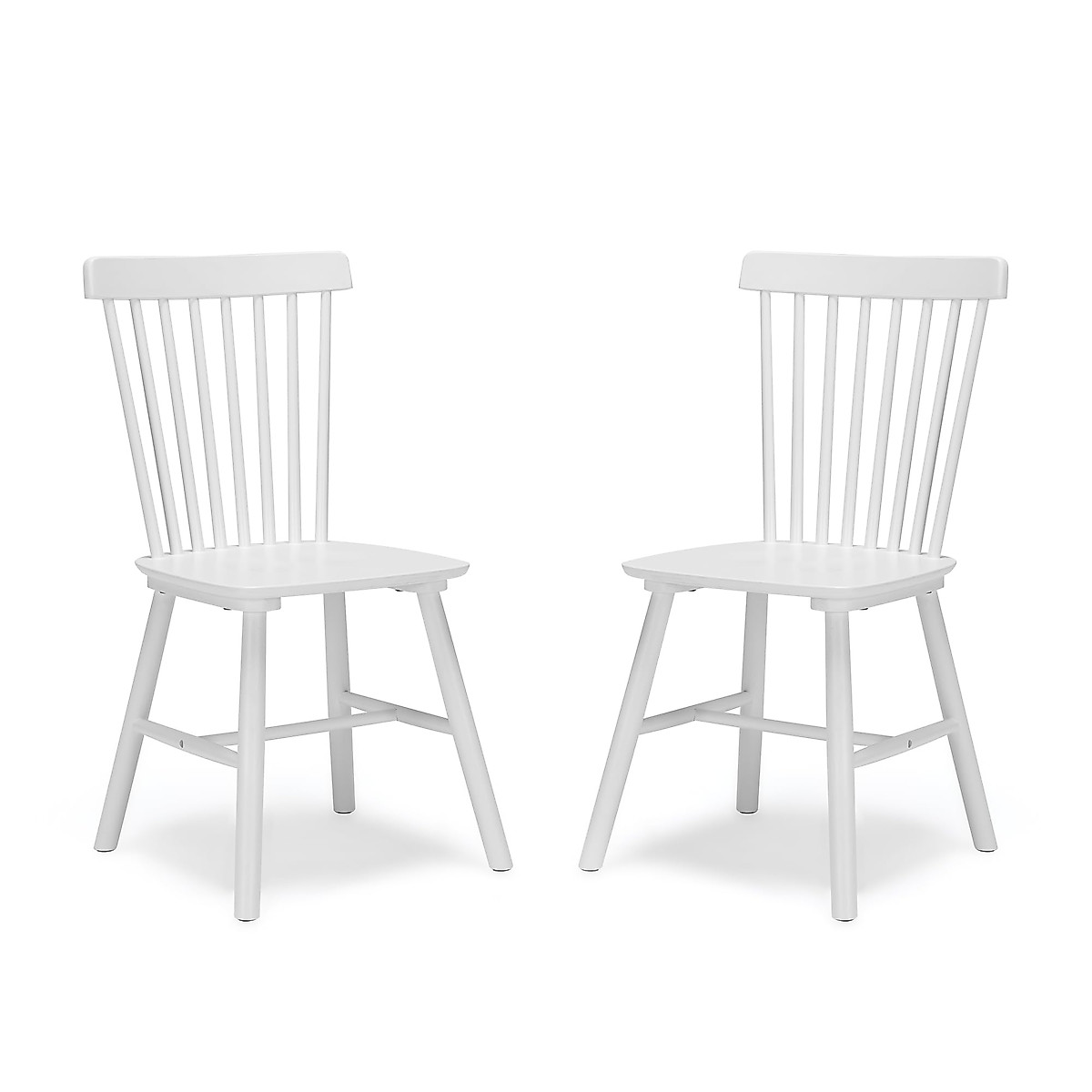 LUE BONA Windsor Dining Chairs Set of 2, Solid White Wood, Slat Back, Arm Rest, Cushion Availability