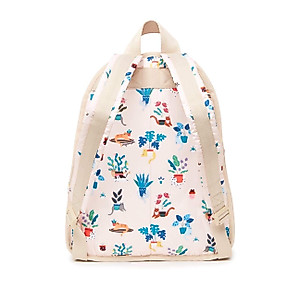 LeSportsac Comfy Cats Basic Backpack/Rucksack, Style 7812/Color F645 Colorful Playful Cozy Kittens and Cats Amid Floral Designs, Light Pink Iridescent Sheen Bag