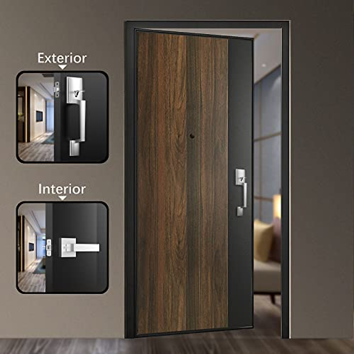 Abelockand Front Door Handle, Entry Door Handle Set, Exterior Entry Door Handle with Door Lever for Right and Left Handed Doors, Single Cylinder Door Handle Set with Lower Half Lever, Satin Nickel