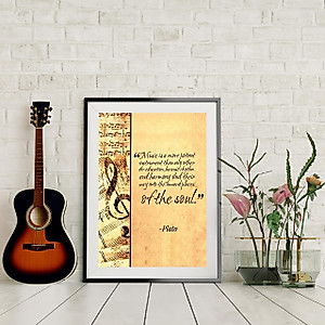 Music Finds Its Way - Plato Inspirational Quotes Music Decor Wall Art, This Wall Decor Music Poster Print is Great For Music Room, Office Decvor, And Man Cave Room Decor Aesthetic, Unframed - 8x10
