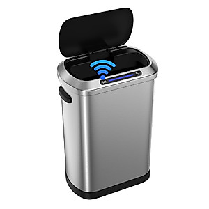 pouseayar 13Gallon 50L Stainless Steel Smart Trash Can with Motion Sensor Super Quiet Lid and 30 Garbage Bags, Perfect for Kitchen, Home, Office - Silver