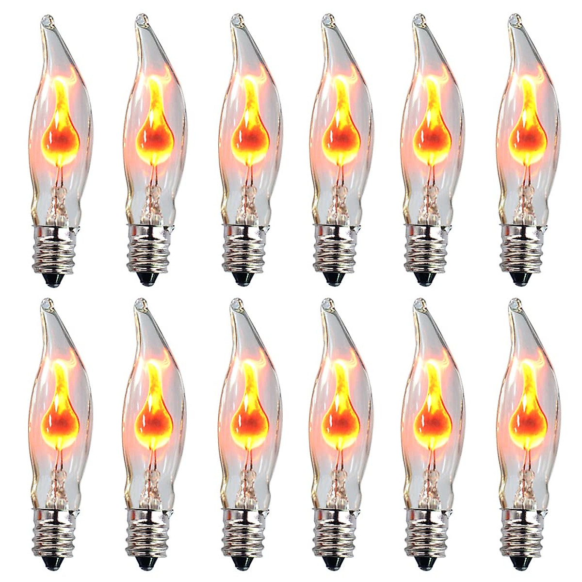 haraqi 12 Pack Flame Flicker Light Bulbs,Flame Light Incandescent Bulbs,Flickering Flame Shaped E12 Base 3 Watt 120V Bulbs for String Light