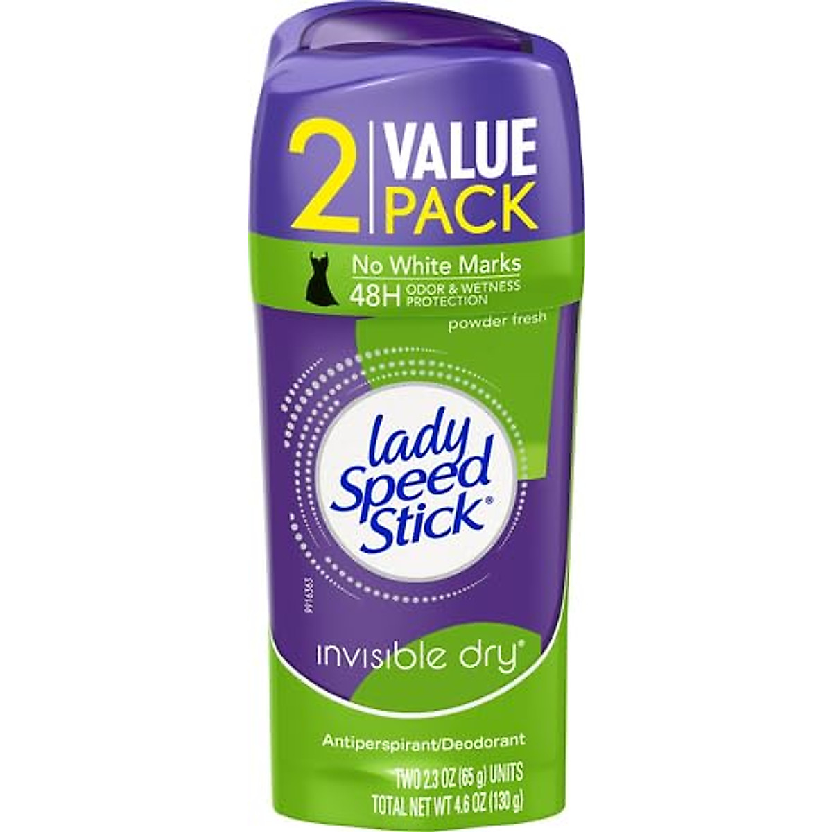 Lady Speed Stick Antiperspirant, Invisible Dry Powder Fresh, Twin, 2.3 Oz, Pack of 2