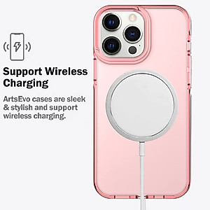 ArtsEvo Shockproof Clear Design for iPhone 13 Pro Max Case, Certified 6.6ft Drop Protection, Raised Edges Protect Camera and Screen, Pink