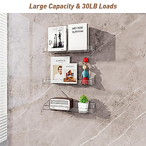 Clear Acrylic Shelves for Wall Storage, 3PCS 15" Floating Shelves Wall Mounted, Kids Bookshelf, Display Ledge for Bedroom, Living Room, Bathroom, Kitchen,
