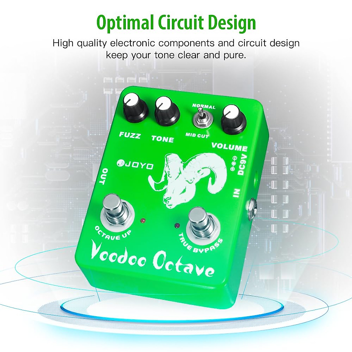 JOYO Octave Fuzz Pedal, Germanium Fuzz 60's Rock Effect - JF-12, Green White, Electric Guitar