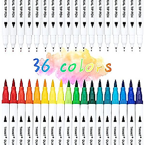 Dual Brush Marker Pens for Coloring Books, Tanmit Fine Tip Coloring Marker & Brush Pen Set for Journaling Note Taking Writing Planning Art Project
