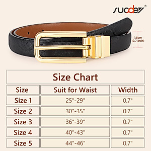 SUOSDEY Women Reversible Leather Belt with Rotating Pin Buckle for Jeans Pants Dresses