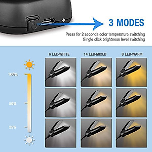 Vekkia 14 LED Rechargeable Book-Light for Reading at Night in Bed, Warm/White Reading Light with Clamp, 180° Adjustable Clip on Light, Lightweight Eye Care Book Light, Perfect for Book Lovers