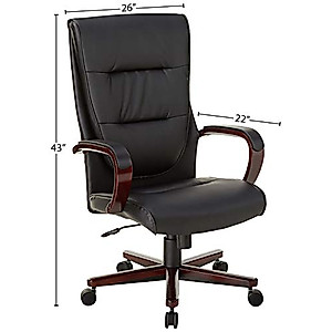 HON Topflight Executive Leather Chair - High-Back Office Chair for Computer Desk, Black/Mahogany (HVL844)