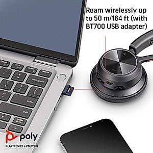 Poly - Voyager 4310 UC Wireless Headset (Plantronics) - Single-Ear Headset with Boom Mic - Connect to PC/Mac via USB-A Bluetooth Adapter, Cell Phone via Bluetooth - Works with Teams, Zoom & More,Black