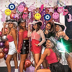 AellasNervalt 30Pcs Preppy Y2k Hot Pink Party Swirl Smile Face Lightning Ceiling Hanging Swirls Lips Leopard Whirl Streamers Decorations for Teen Girls Birthday Bachelorette Early 2000s Theme Party